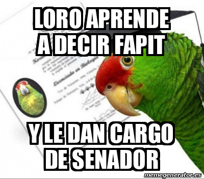 Meme Personalizado - LORO APRENDE A DECIR FAPIT Y LE DAN CARGO DE ...