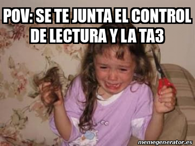 Meme Personalizado - POV: se te junta EL CONTROL DE LECTURA Y LA TA3 ...