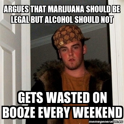 Meme Scumbag Steve - argues that marijuana should be legal but alcohol ...
