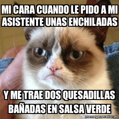 Meme Grumpy Cat - mi cara cuando le pido a mi asistente unas enchiladas ...