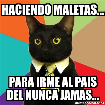Meme Business Cat - haciendo maletas... para irme al pais del nunca ...
