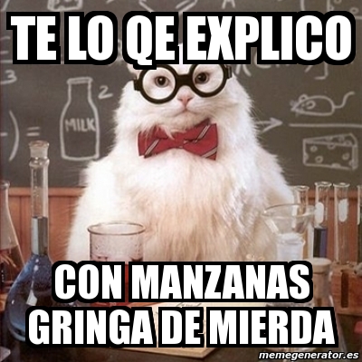 Meme Chemistry Cat - te lo qe explico con manzanas gringa de mierda ...