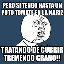 Meme Y U No - pero si tengo hasta un puto tomate en la nariz tratando de cubrir tremendo grano ...