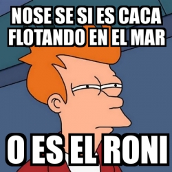Meme Futurama Fry - nose se si es caca flotando en el mar o es el roni ...