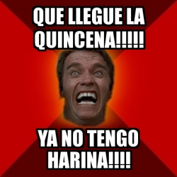 Meme Arnold - QUE LLEGUE LA QUINCENA!!!!! YA NO TENGO HARINA!!!! - 884147