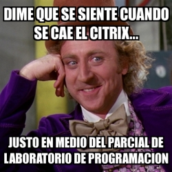 Meme Willy Wonka - dime que se siente cuando se cae el citrix... justo ...