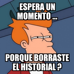 Meme Futurama Fry - espera un momento ... porque borraste el historial ...