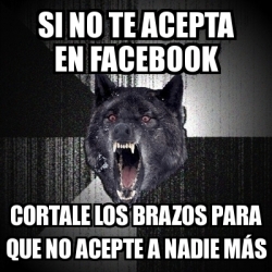 Meme Insanity Wolf - SI NO TE ACEPTA EN FACEBOOK CORTALE LOS BRAZOS ...