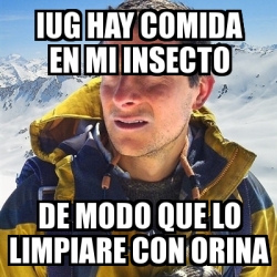 Meme Bear Grylls - iug hay comida en mi insecto de modo que lo limpiare ...