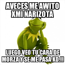 Meme Kermit the frog - aveces me awito xmi narizota luego veo tu cara ...