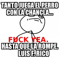 Meme Fuck Yea - Tanto juega el perro con la chancla... Hasta que la ...
