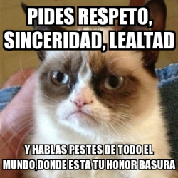 Meme Grumpy Cat - pides respeto, sinceridad, lealtad y hablas pestes de ...