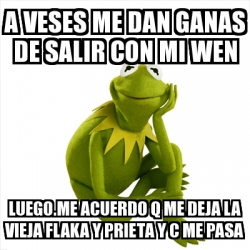 Meme Kermit the frog - A veses me dan ganas de salir con mi wen Luego ...