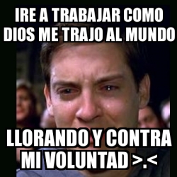 Meme crying peter parker - Ire a trabajar como dios me trajo al mundo ...