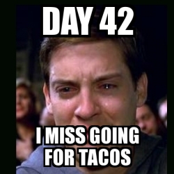 Meme crying peter parker - Day 42 I miss going for tacos - 31559885