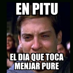 Meme crying peter parker - En Pitu El dia que toca menjar pure - 31567403