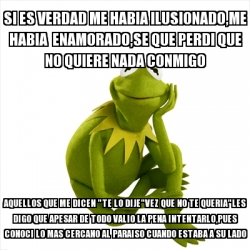 Meme Kermit the frog - Si es verdad me habia ilusionado,me habia ...