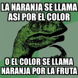 Meme Filosoraptor - la naranja se llama asi por el color o el color se ...