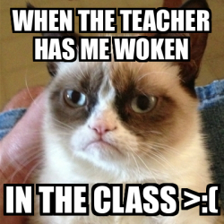 Meme Grumpy Cat - When the teacher has me woken In the class >:( - 31813185