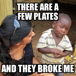 Meme Skeptical 3rd World Kid - there are a few plates and they broke me ...