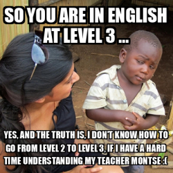 Meme Skeptical 3rd World Kid - So you are in English at level 3 ... Yes ...