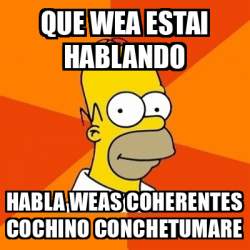 Meme Homer - QUE WEA ESTAI HABLANDO HABLA WEAS COHERENTES COCHINO ...