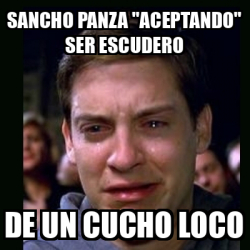Meme crying peter parker - Sancho panza "aceptando" ser escudero De un ...