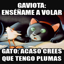 Meme Personalizado - Gaviota: Enséñame a volar Gato: acaso crees que ...