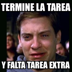 Meme crying peter parker - Termine la tarea Y falta tarea extra - 33241693
