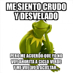 Meme Kermit the frog - Me siento crudo y desvelado Pero me acuerdo que ...