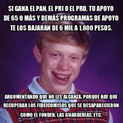 Meme Bad Luck Brian - Si gana el PAN, el PRI o el PRD, tu apoyo de 65 o ...