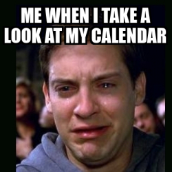 Meme crying peter parker - Me when I take a look at my calendar - 33463578
