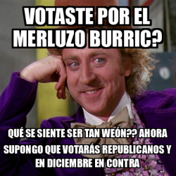 Meme Willy Wonka - Votaste por el Merluzo Burric? Qué se siente ser tan ...