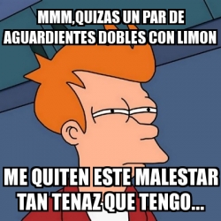 Meme Futurama Fry - Mmm,quizas un par de aguardientes dobles con limon ...